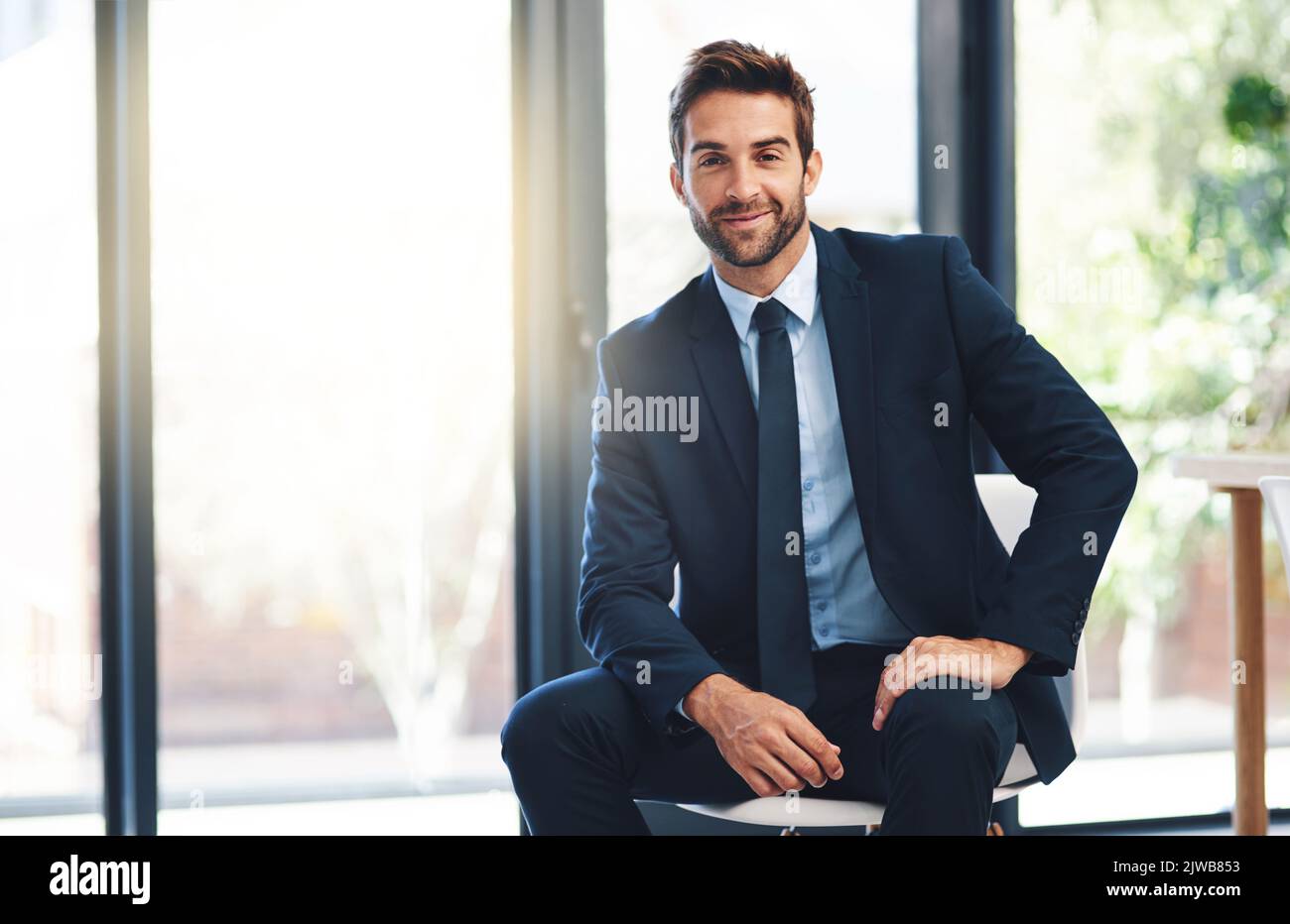 Premium professionalism. a handsome young businessman sitting on a ...