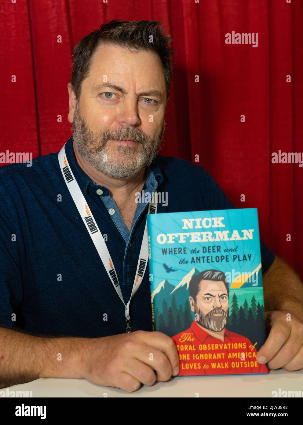 Nick Offerman at the book signing table at the Library of Congress ...