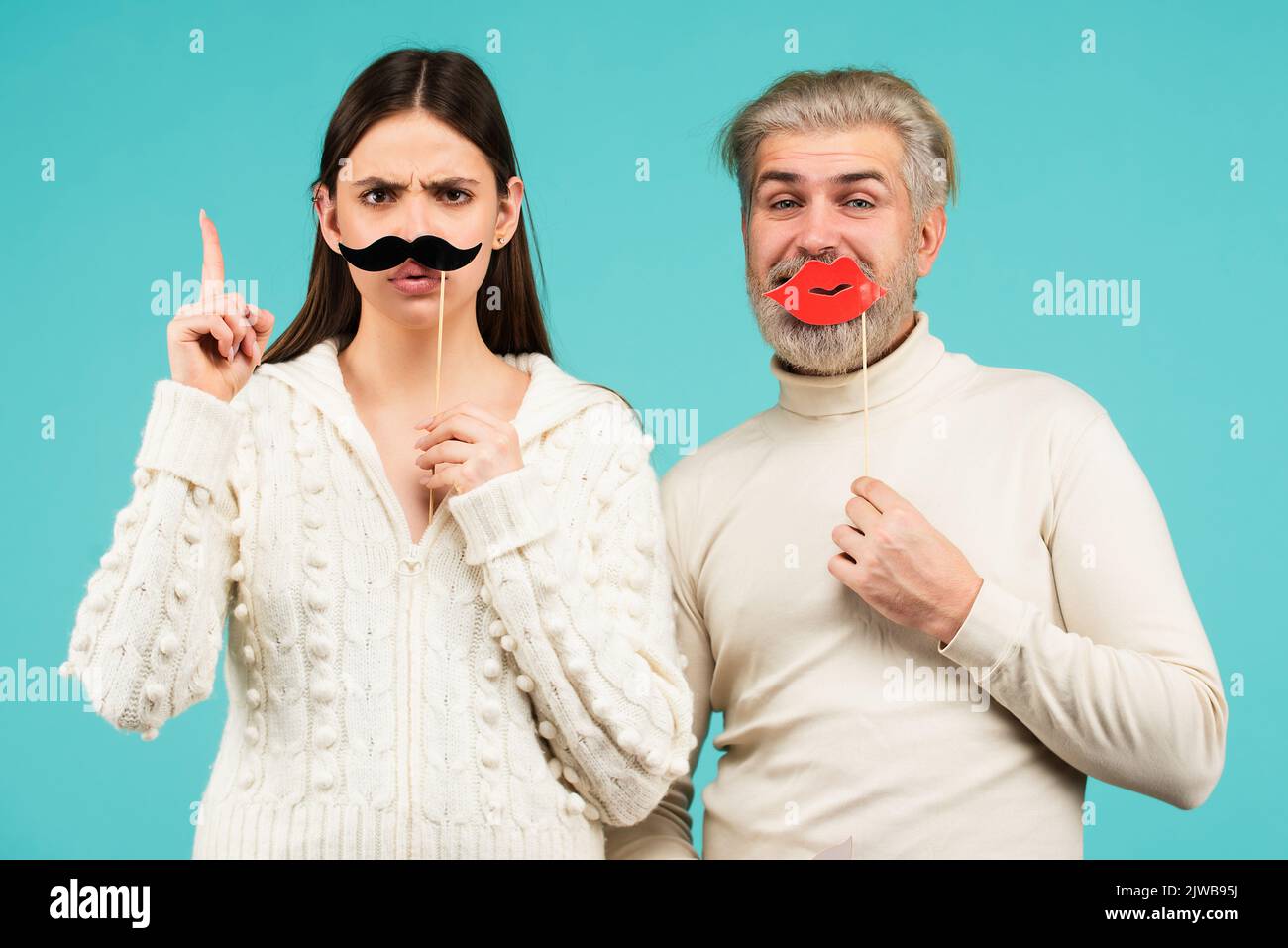 Identity transgender, gender stereotypes. Woman with moustache and man ...