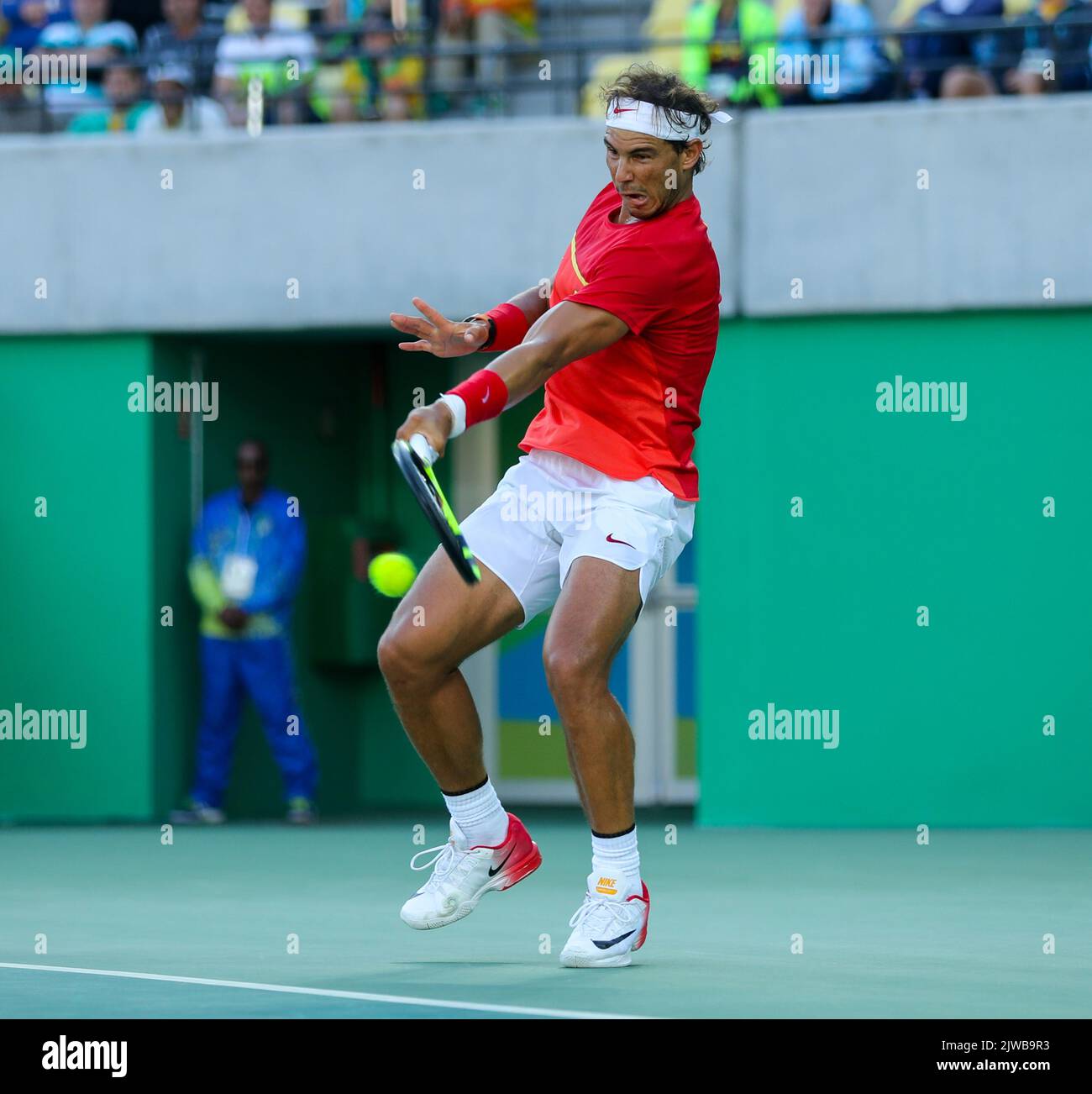 Olympic champion Rafael Nadal of Spain in action during men's singles ...
