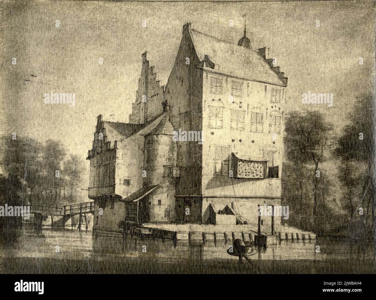 View of the rear and side walls of the Oudaen castle near Breukelen ...