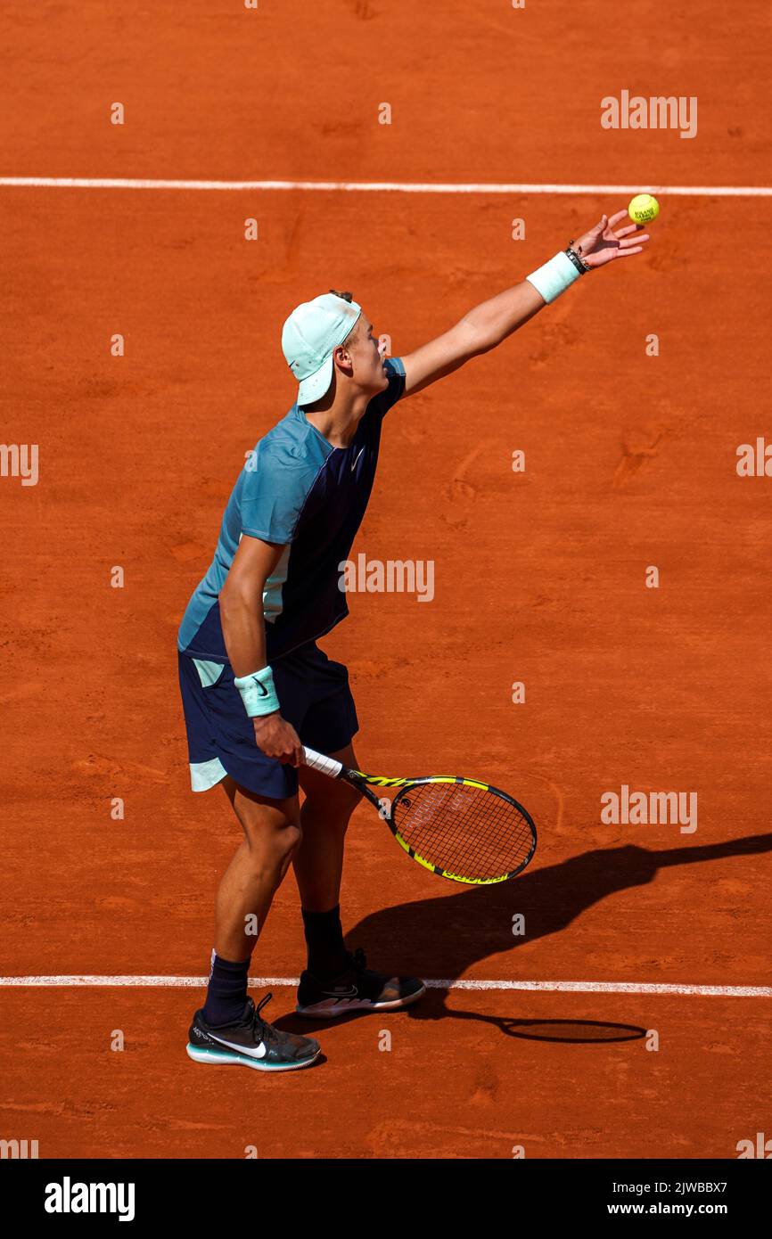 Professional tennis player Holger Rune of Denmark in action during his ...