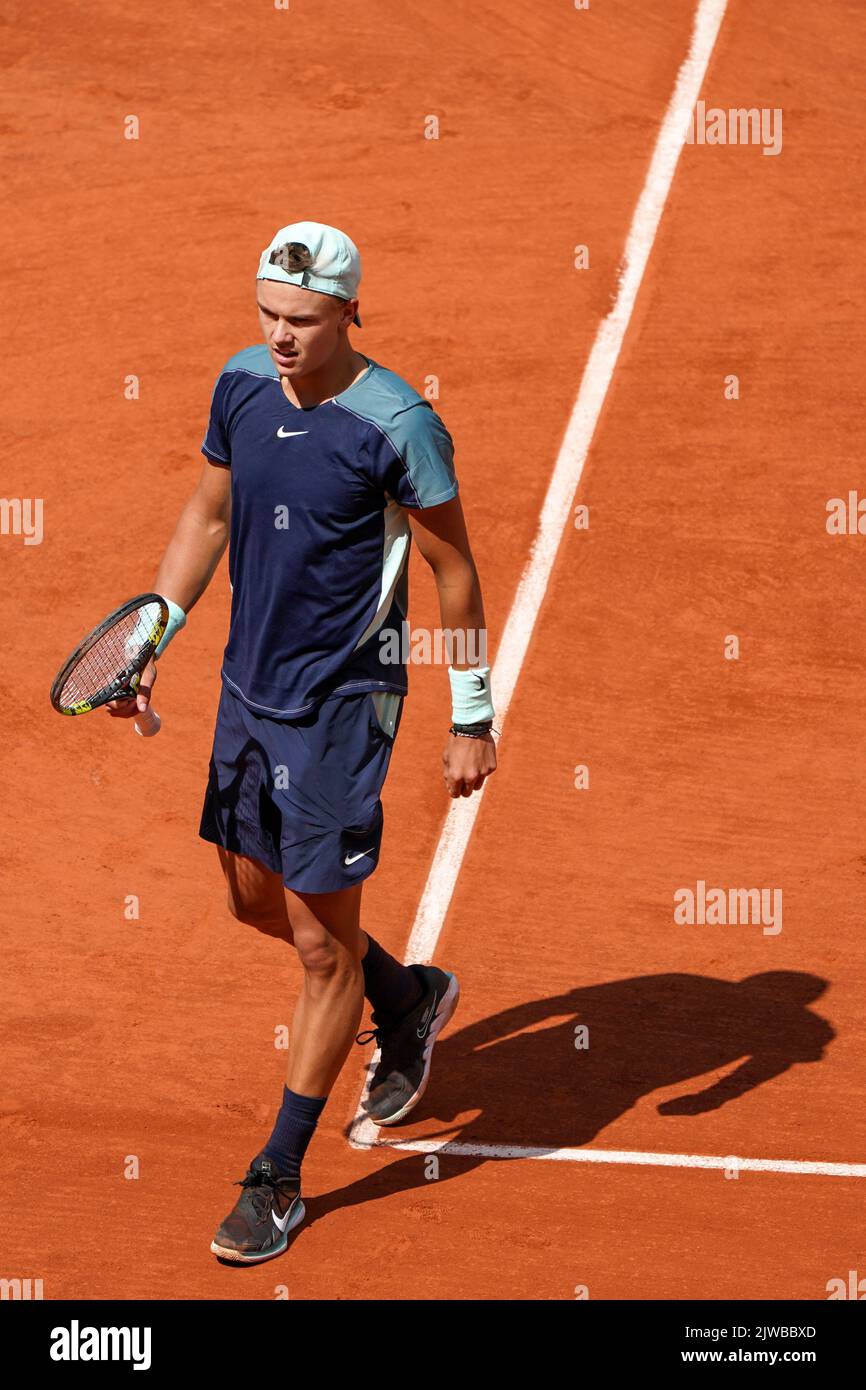 Professional tennis player Holger Rune of Denmark in action during his ...