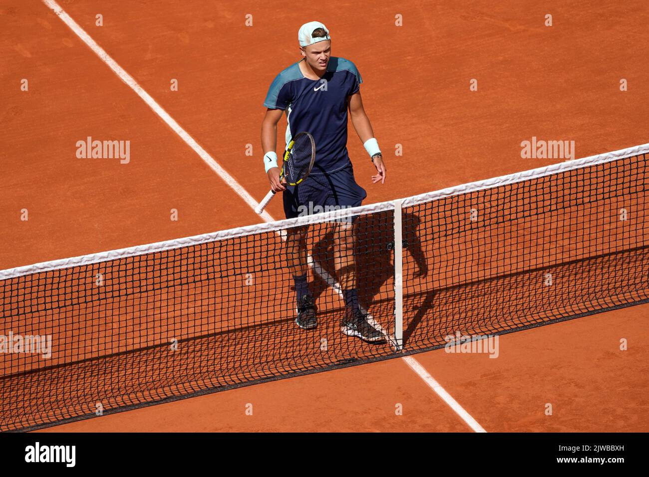 Professional tennis player Holger Rune of Denmark in action during his ...