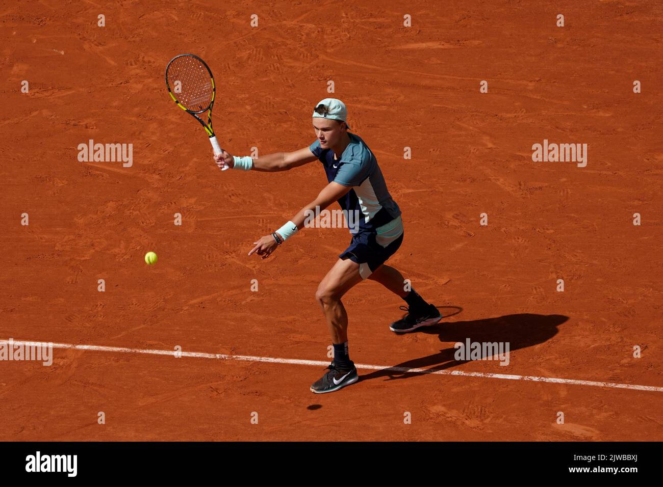 Professional tennis player Holger Rune of Denmark in action during his ...