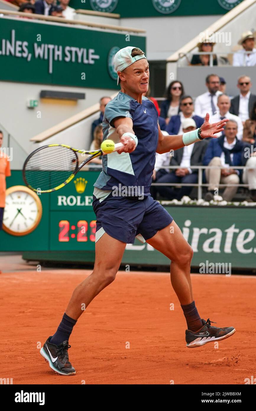 Professional tennis player Holger Rune of Denmark in action during his ...