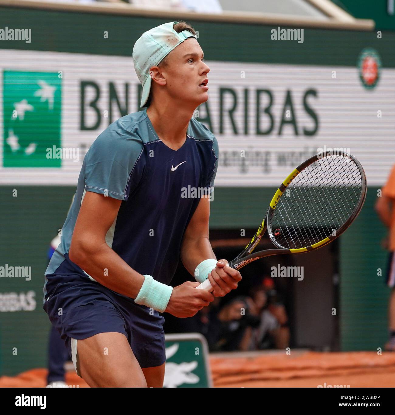 Professional tennis player Holger Rune of Denmark in action during his ...