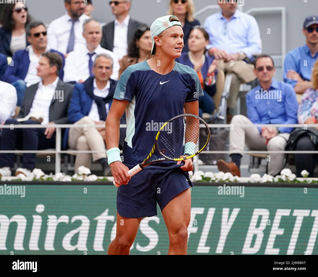 Professional tennis player Holger Rune of Denmark in action during his ...