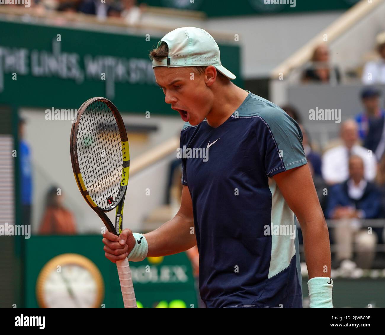Professional tennis player Holger Rune of Denmark in action during his ...