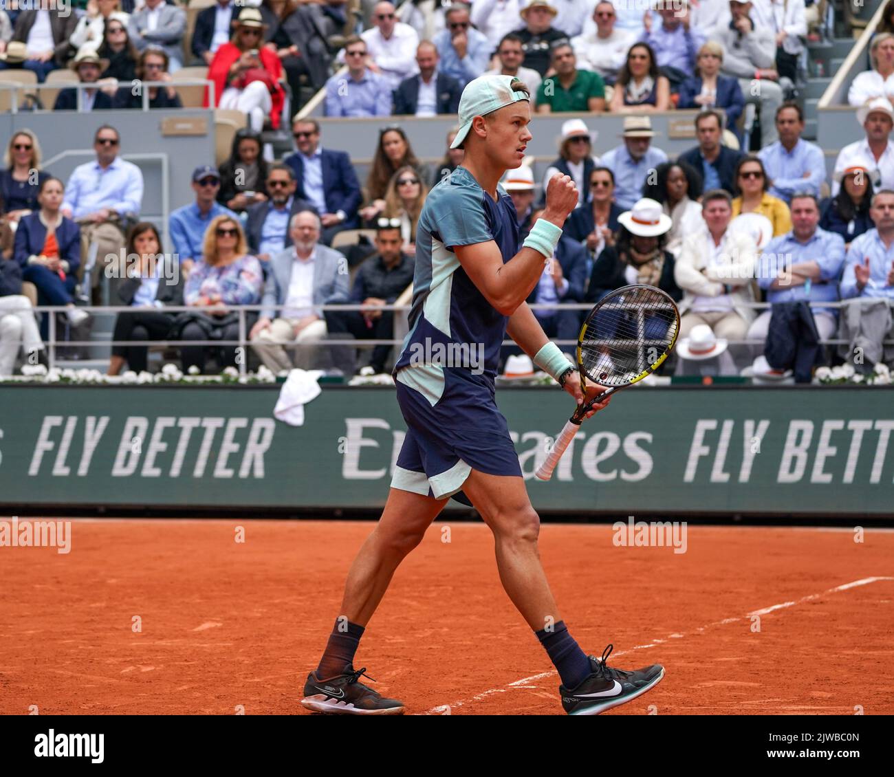 Professional tennis player Holger Rune of Denmark in action during his ...