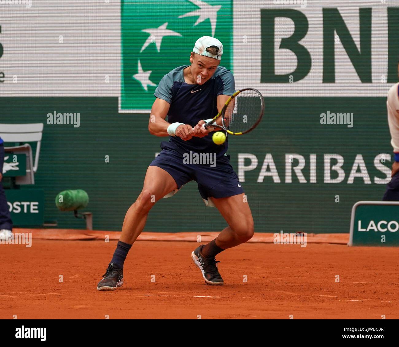 Professional tennis player Holger Rune of Denmark in action during his ...