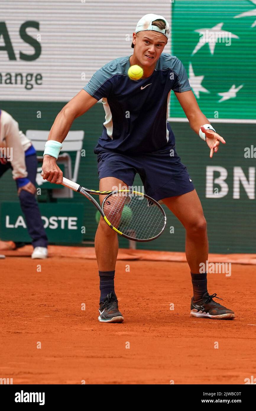 Professional tennis player Holger Rune of Denmark in action during his ...