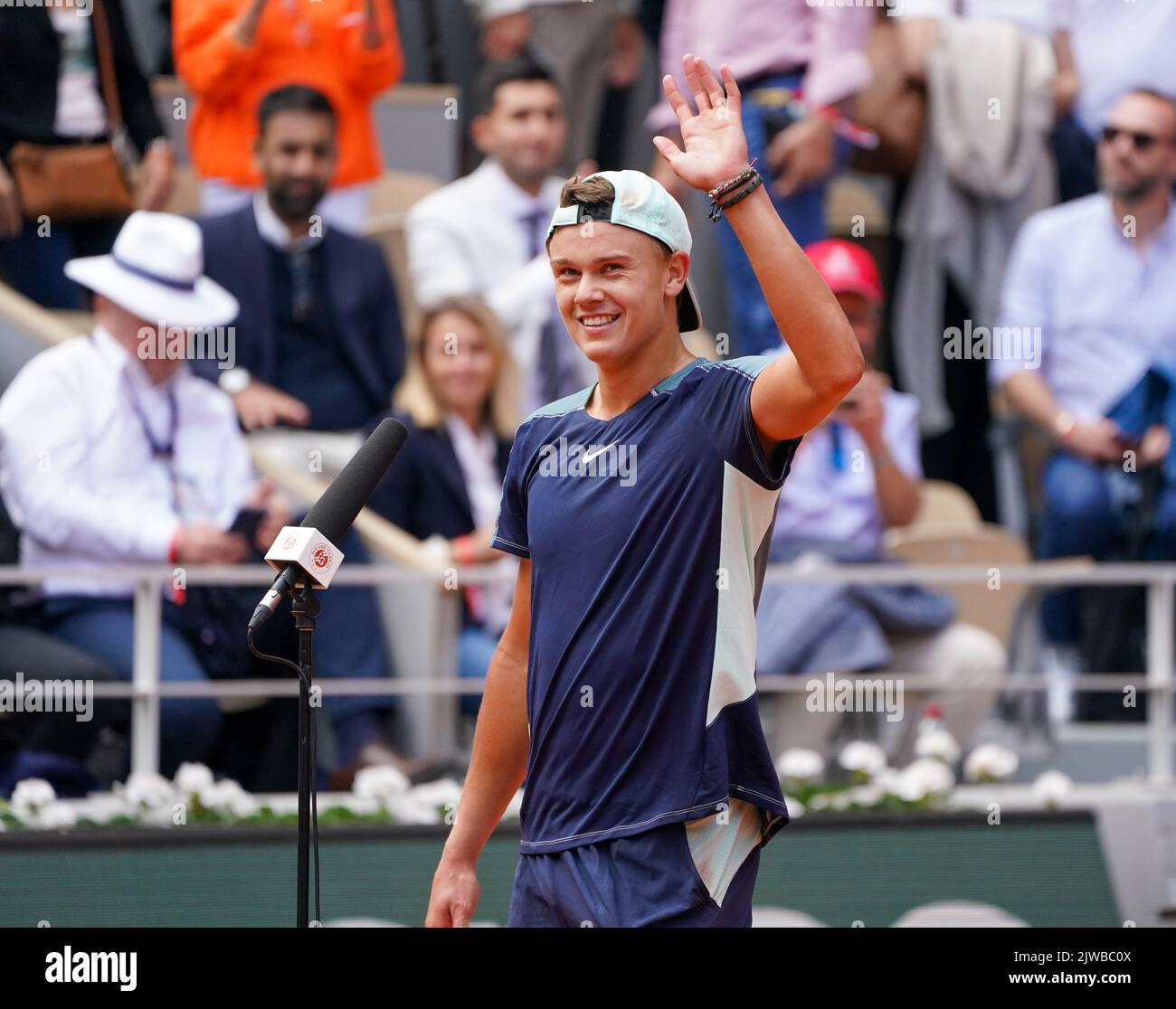 Professional tennis player Holger Rune of Denmark in action during his ...