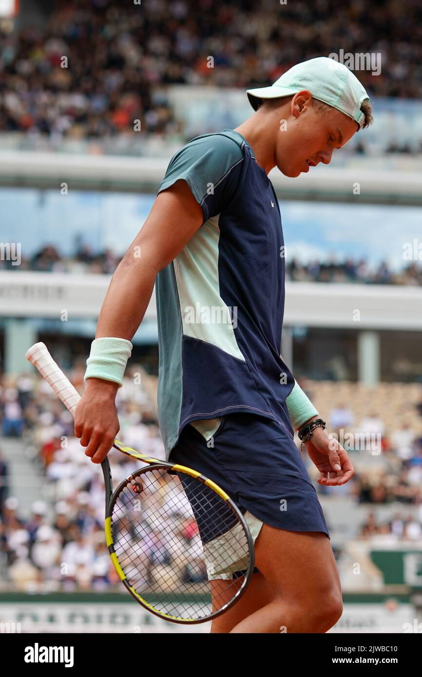 Professional tennis player Holger Rune of Denmark in action during his ...