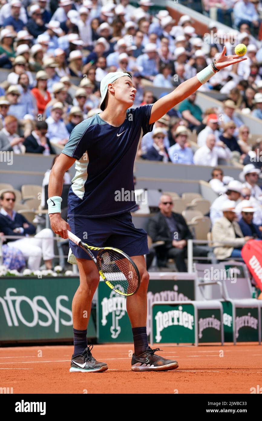Professional tennis player Holger Rune of Denmark in action during his ...