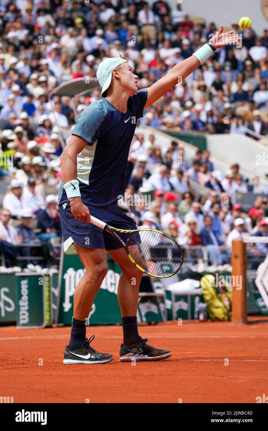 Professional tennis player Holger Rune of Denmark in action during his ...