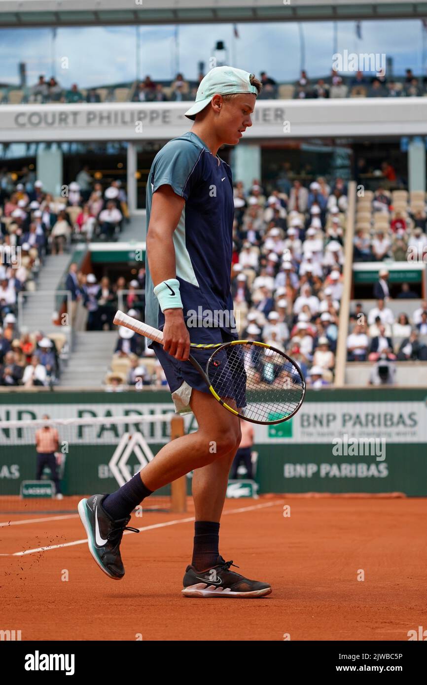Professional tennis player Holger Rune of Denmark in action during his ...