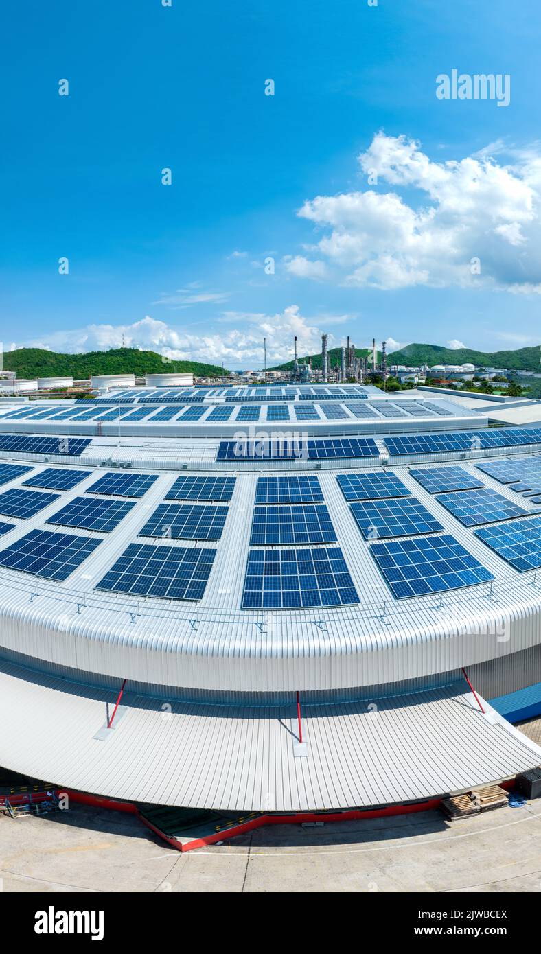Top view Solar Cell on Warehouse Factory. Solor photo voltaic panels ...