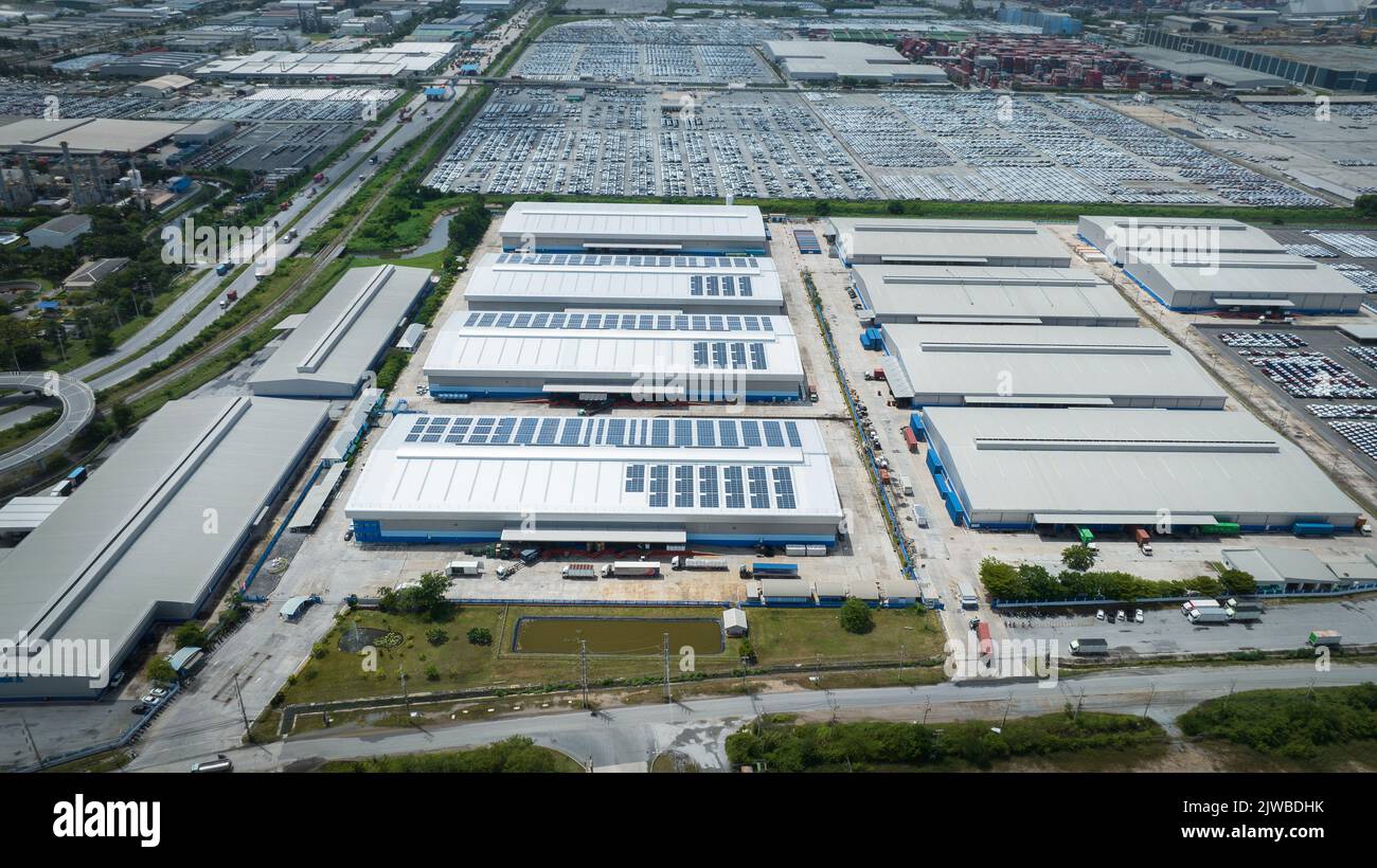 Photovoltaic system on the roof of an industrial building hi-res stock ...