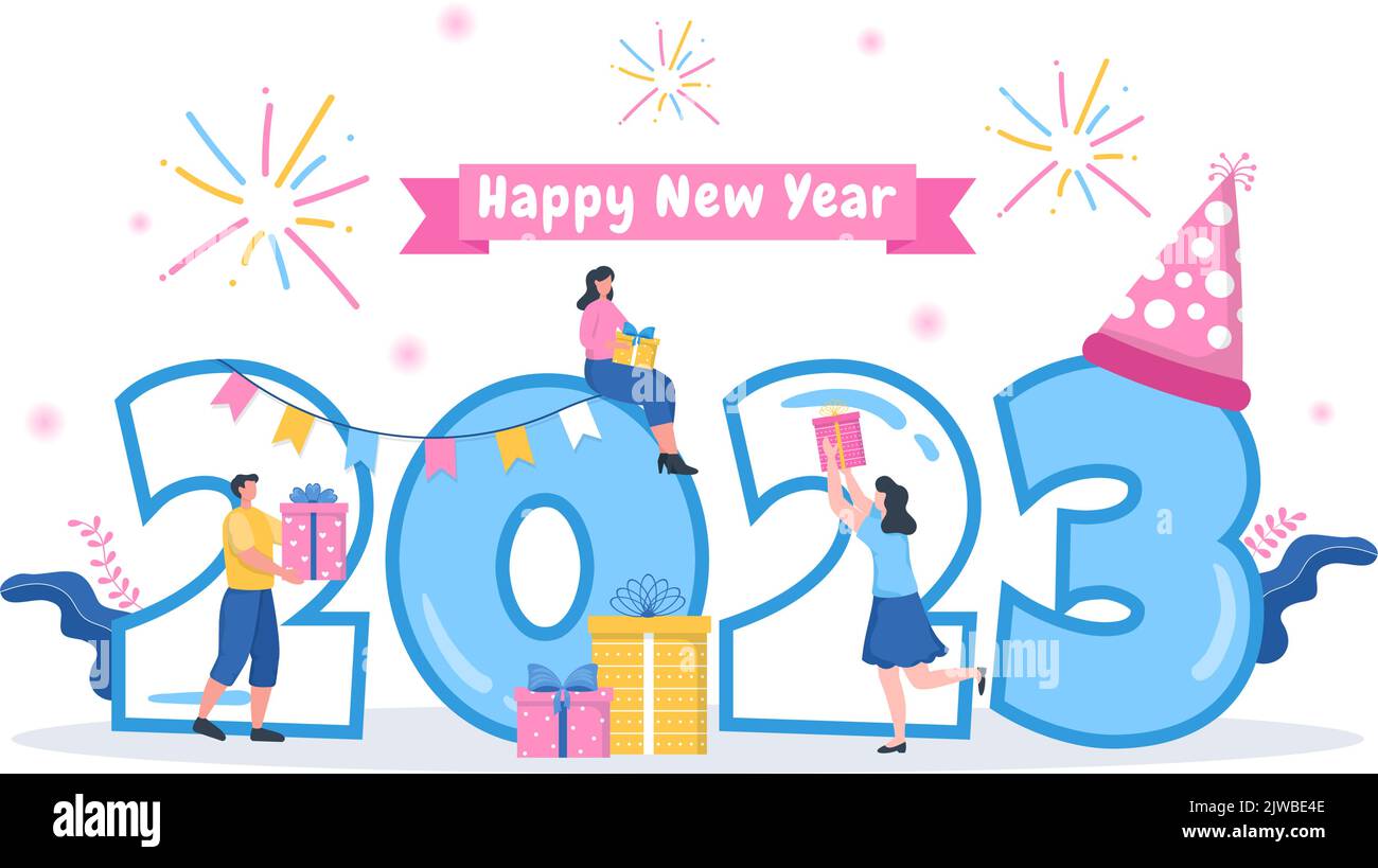 Happy New Year 2023 Celebration Template Hand Drawn Cartoon Flat ...
