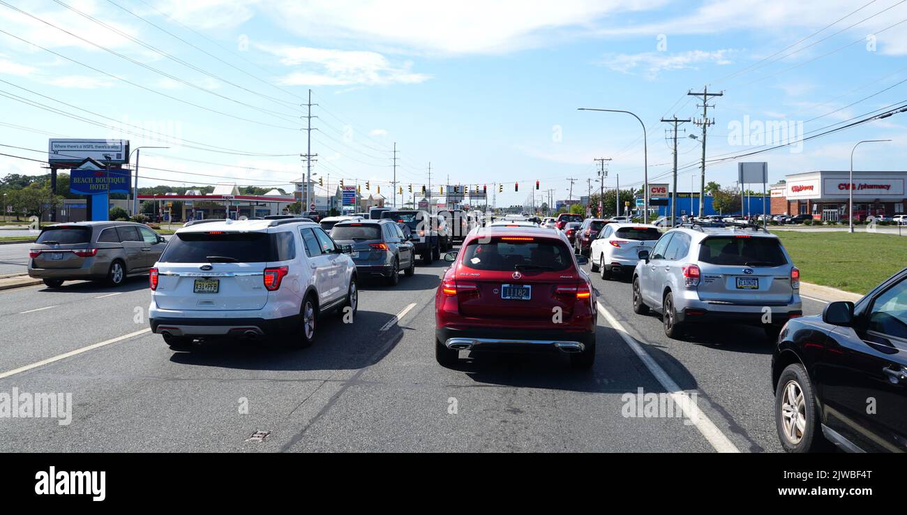Rehoboth Beach, Delaware, U.S - September 3, 2022 - Heavy traffic on ...