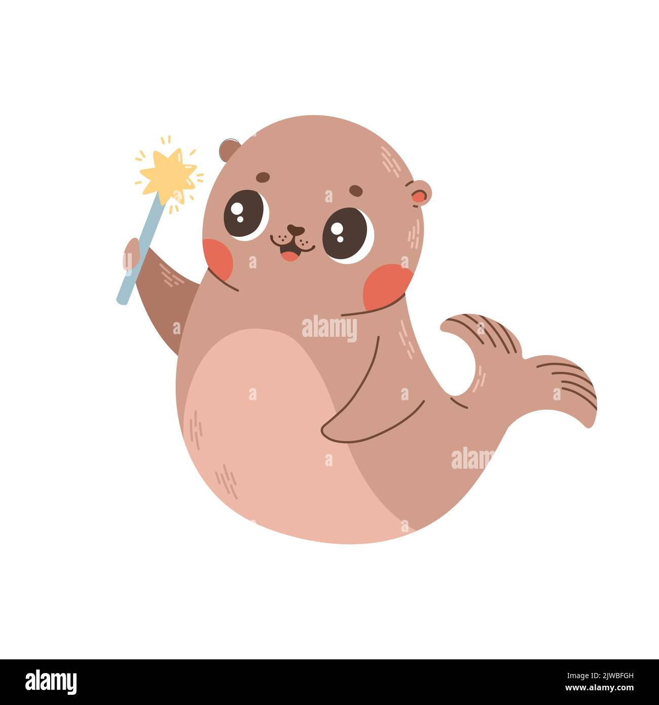 Cute little seal with magic wand kids vector Stock Vector Image & Art ...