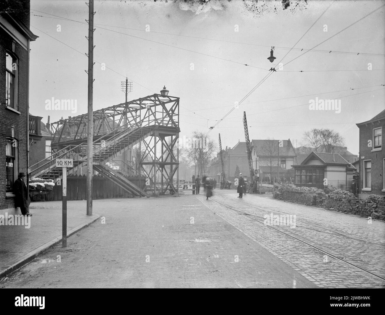 View of the pedestrian bridge at the railway crossing in the ...