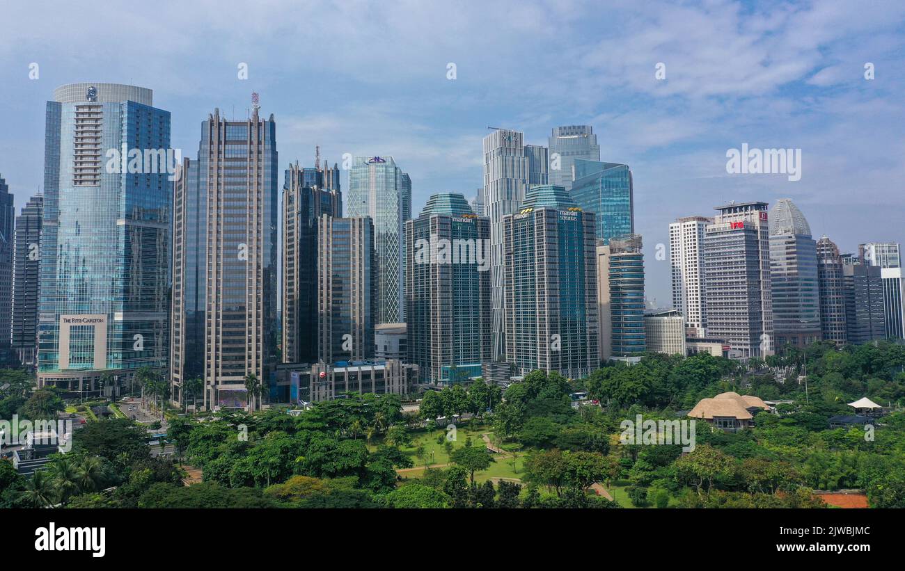 Rows of high-rise buildings are immortalized from a height in Jakarta ...