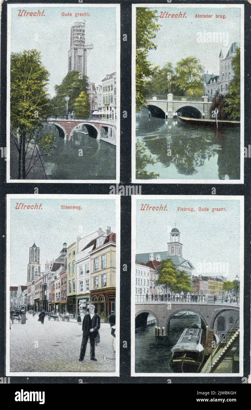 Vier-Luik with faces in Utrecht:- Oudegracht at the Gaardbrug-Abstederbrug- Steenweg- Viebrug ...