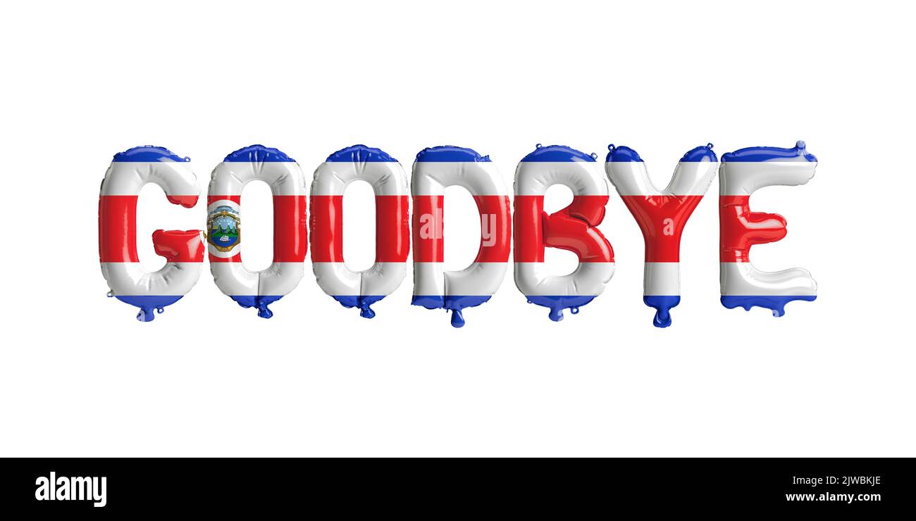 3d illustration of goodbye letter balloon in Costa Rica flag isolated ...
