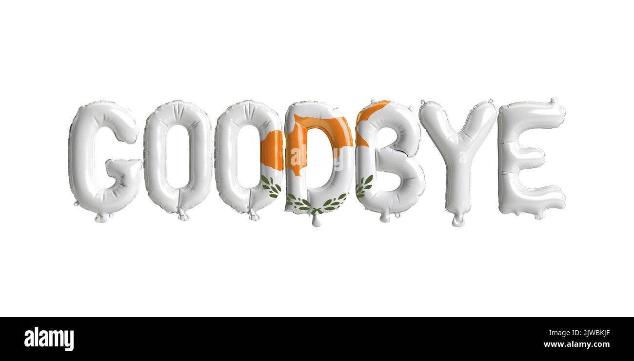 3d illustration of goodbye letter balloon in Cyprus flag isolated on ...