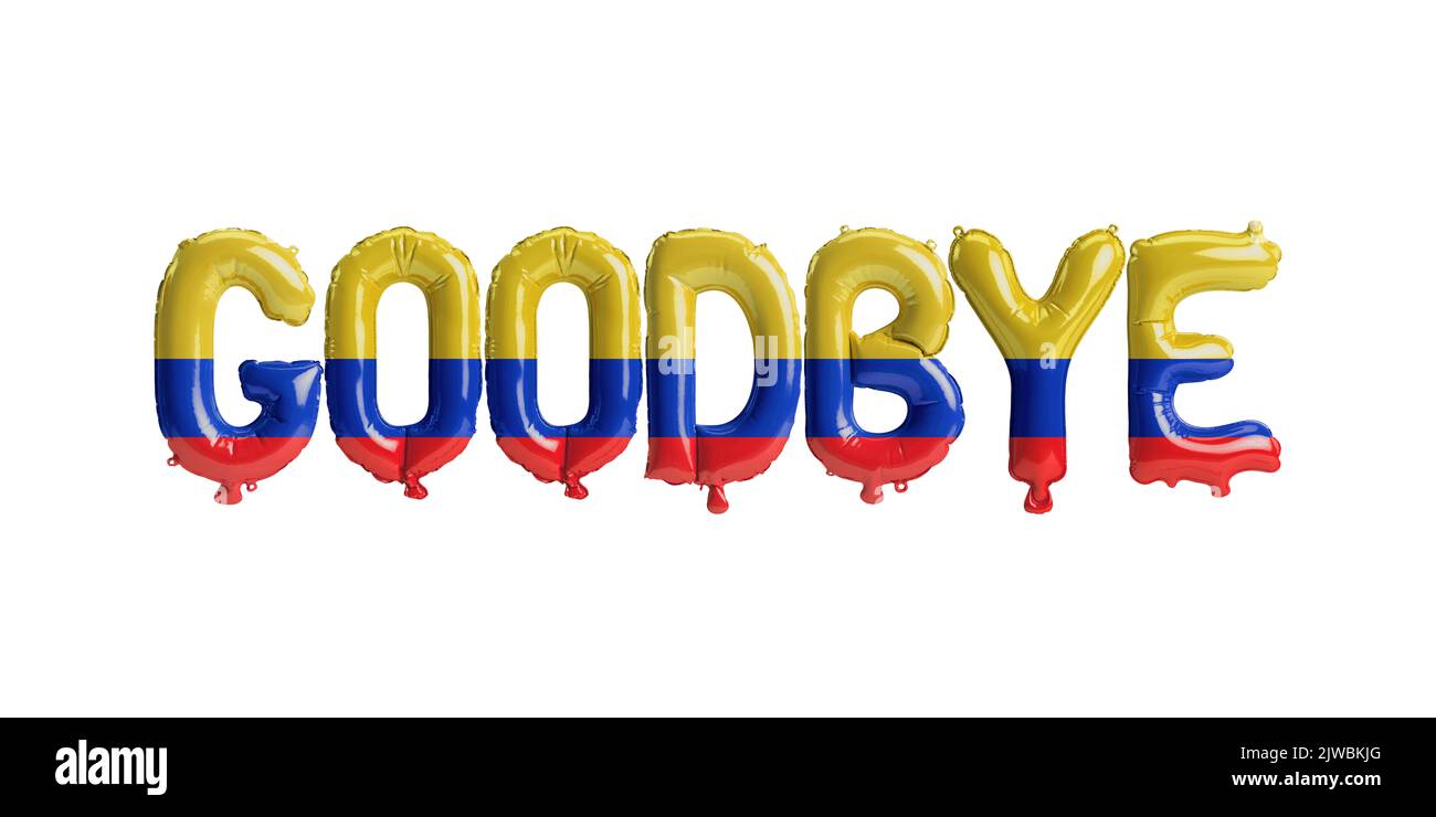 3d illustration of goodbye letter balloon in Colombia flag isolated on ...