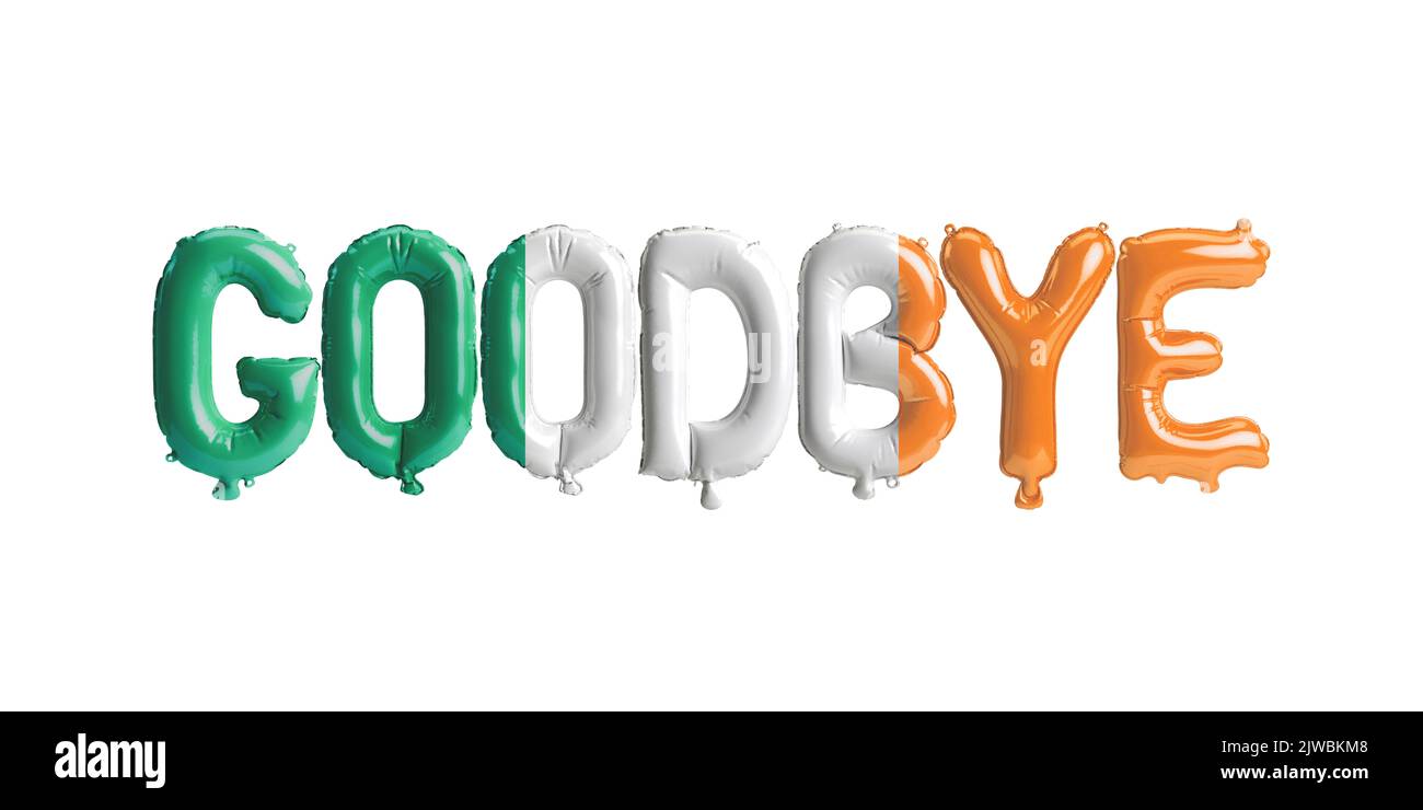 3d illustration of goodbye letter balloon in Ireland flag isolated on ...