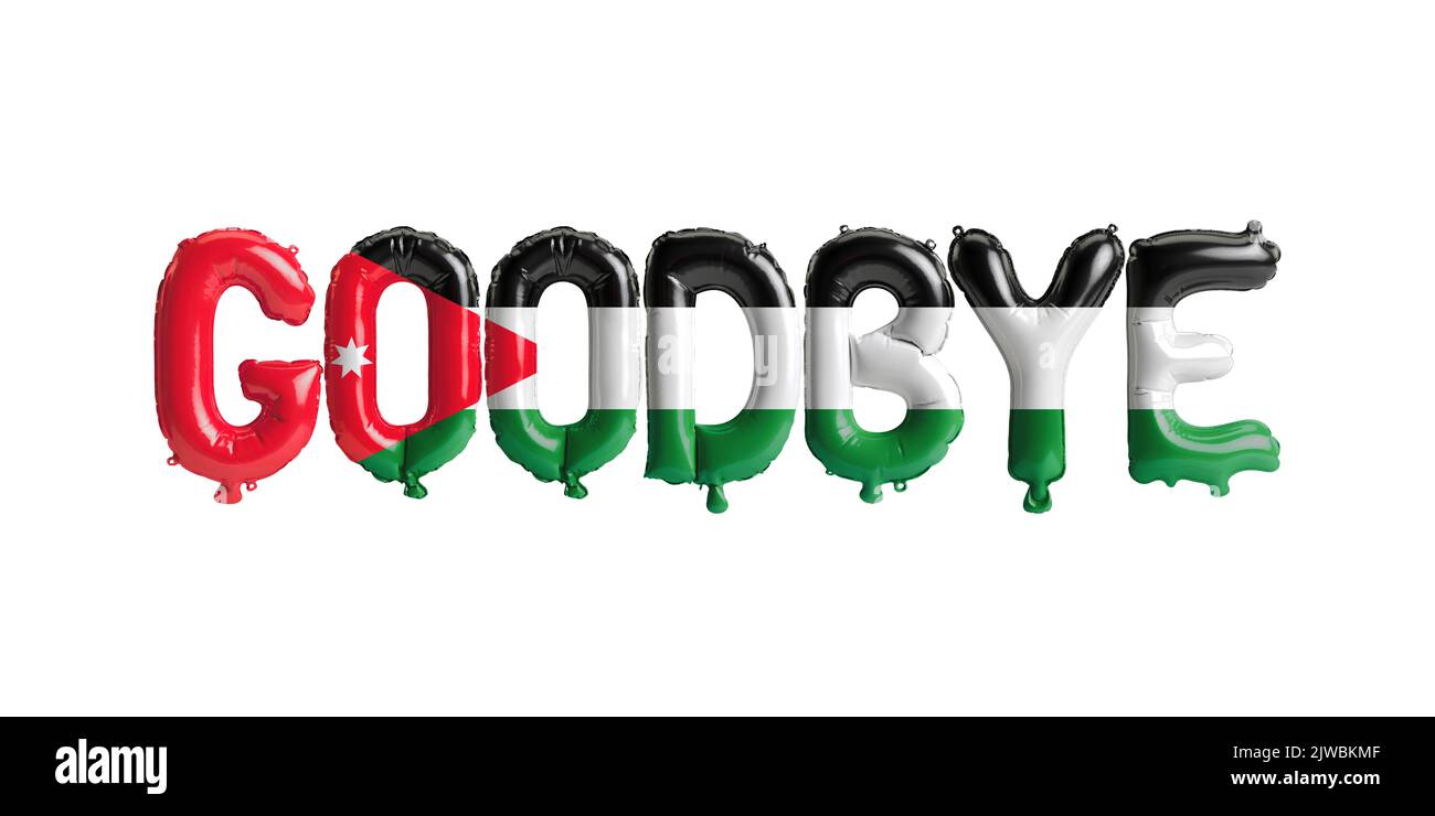 3d illustration of goodbye letter balloon in Jordan flag isolated on ...
