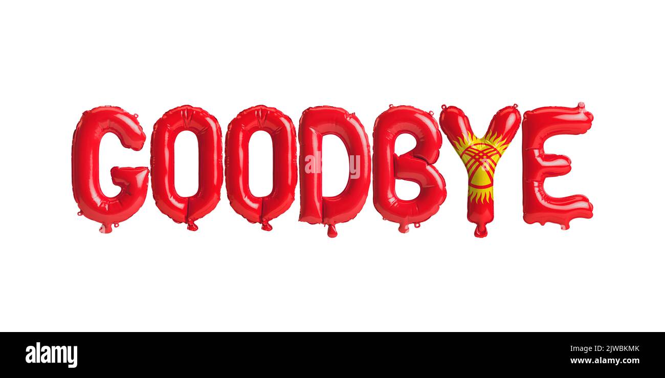 3d illustration of goodbye letter balloon in Kyrgyzstan flag isolated ...