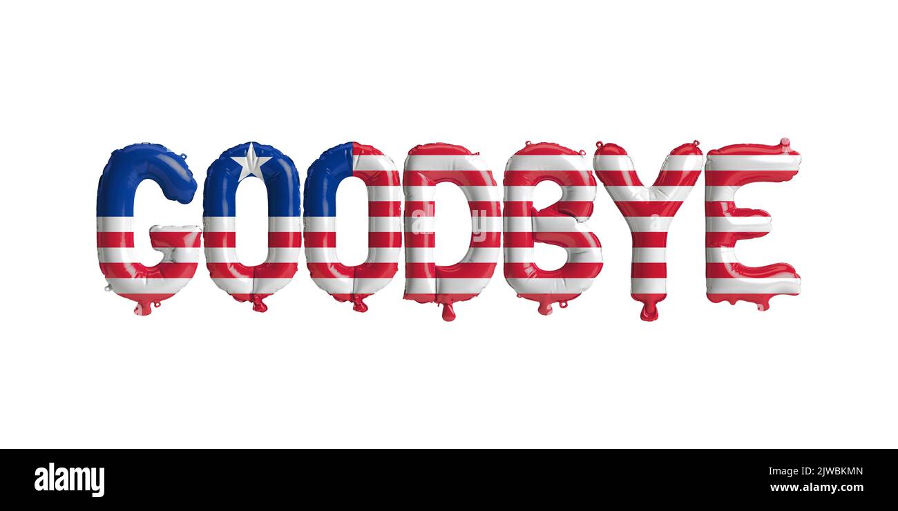 3d illustration of goodbye letter balloon in Liberia flag isolated on ...