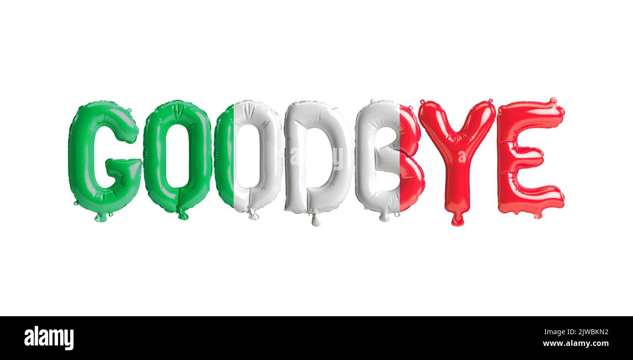 3d illustration of goodbye letter balloon in Italy flag isolated on ...
