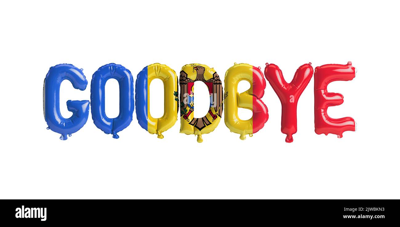 3d illustration of goodbye letter balloon in Moldova flag isolated on ...