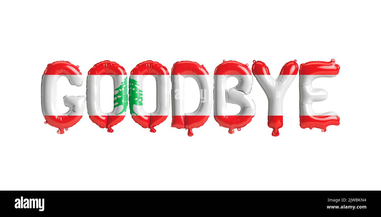 3d illustration of goodbye letter balloon in Lebanon flag isolated on ...