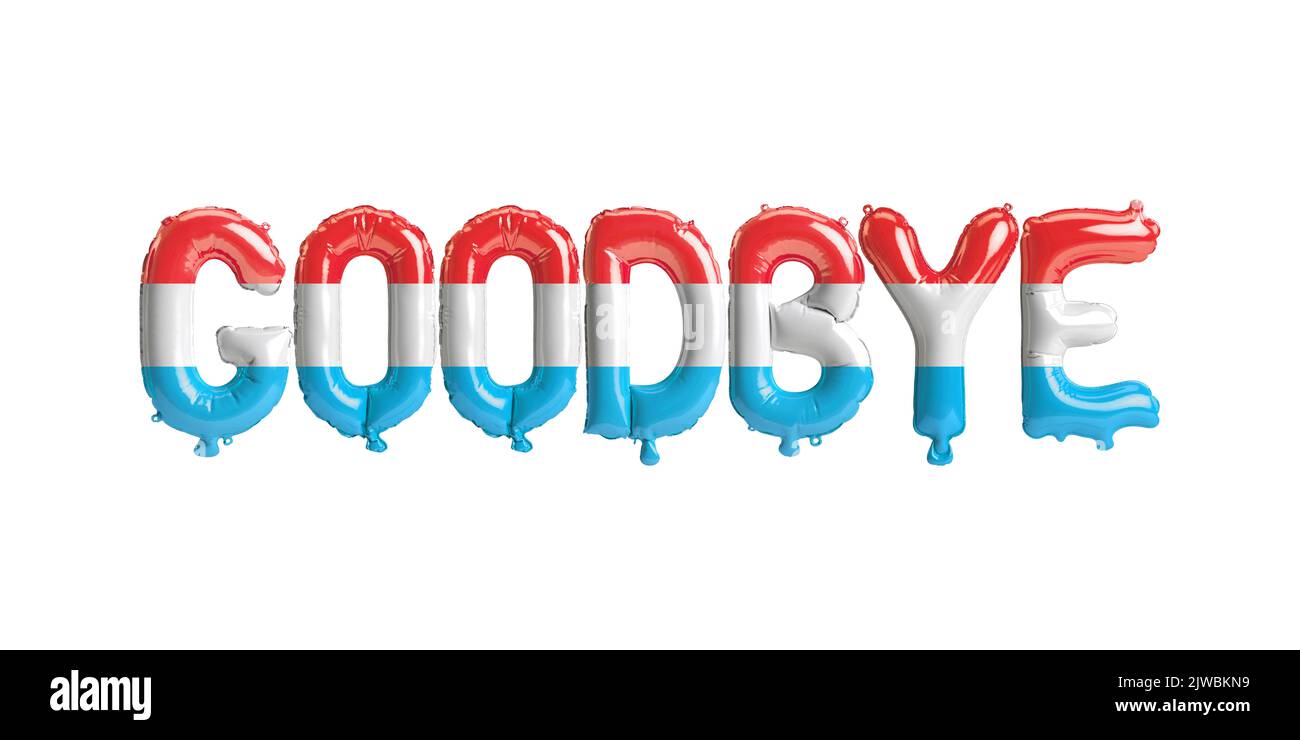 3d illustration of goodbye letter balloon in Luxembourg flag isolated ...