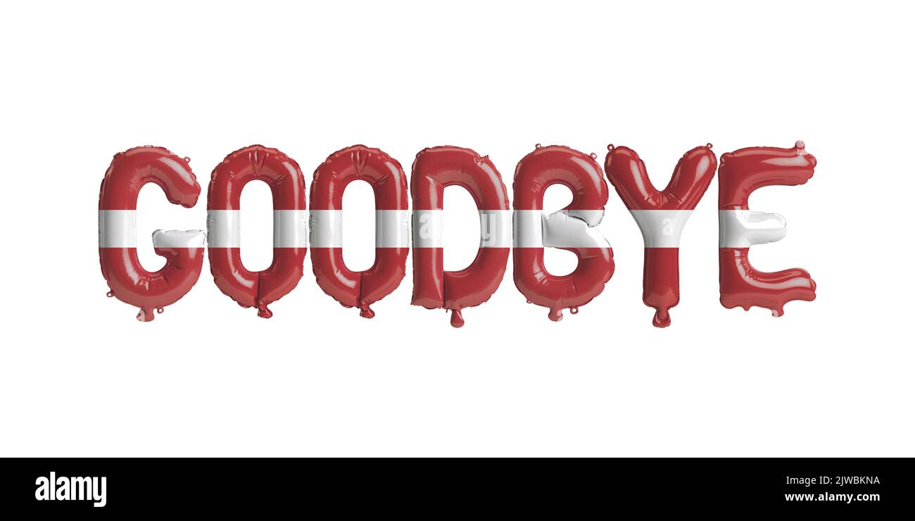 3d illustration of goodbye letter balloon in Latvia flag isolated on ...