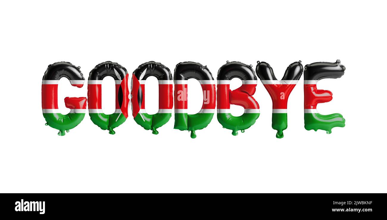 3d illustration of goodbye letter balloon in Kenya flag isolated on ...