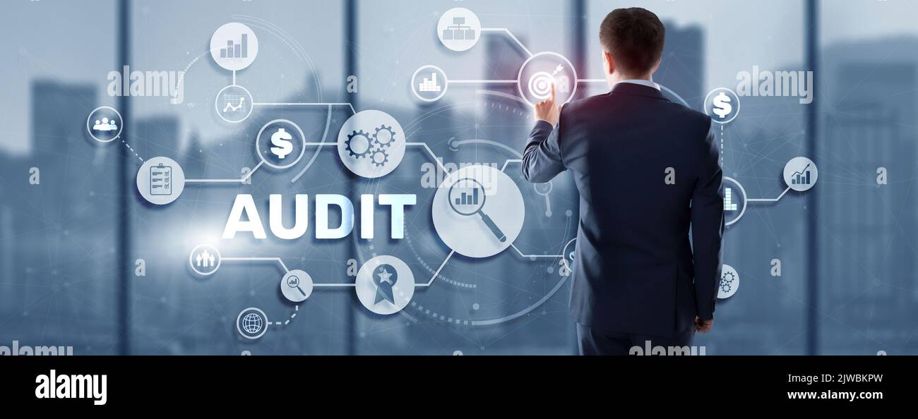 Audit. Checking the financial statements of the company. Businessman ...