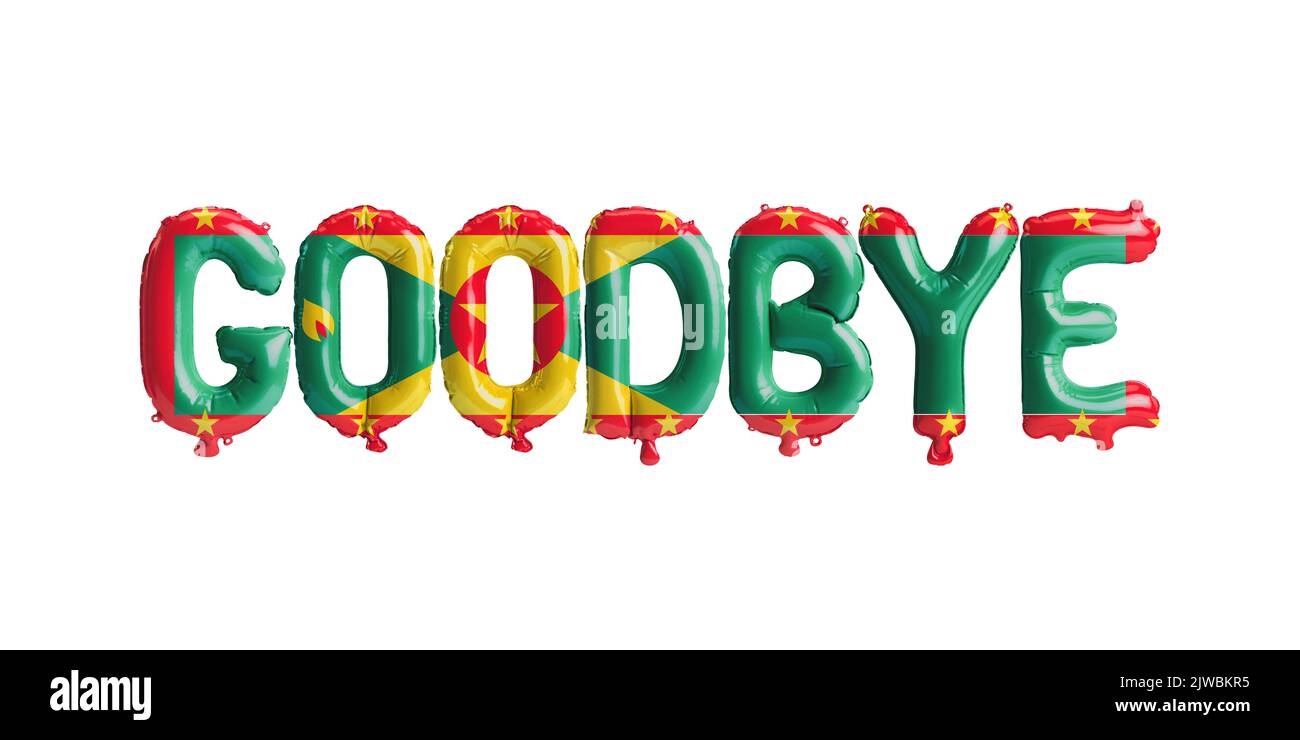 3d illustration of goodbye letter balloon in Grenada flag isolated on ...
