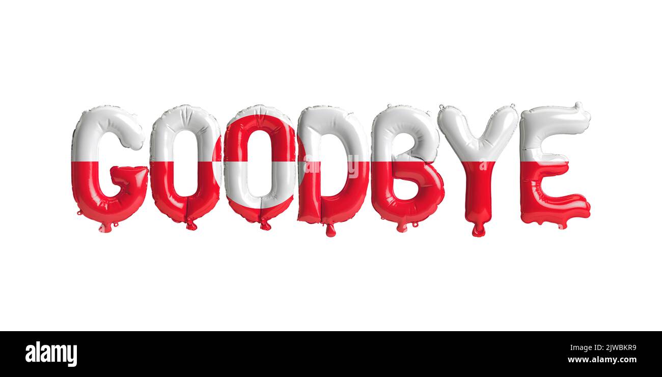 3d illustration of goodbye letter balloon in Greenland flag isolated on ...