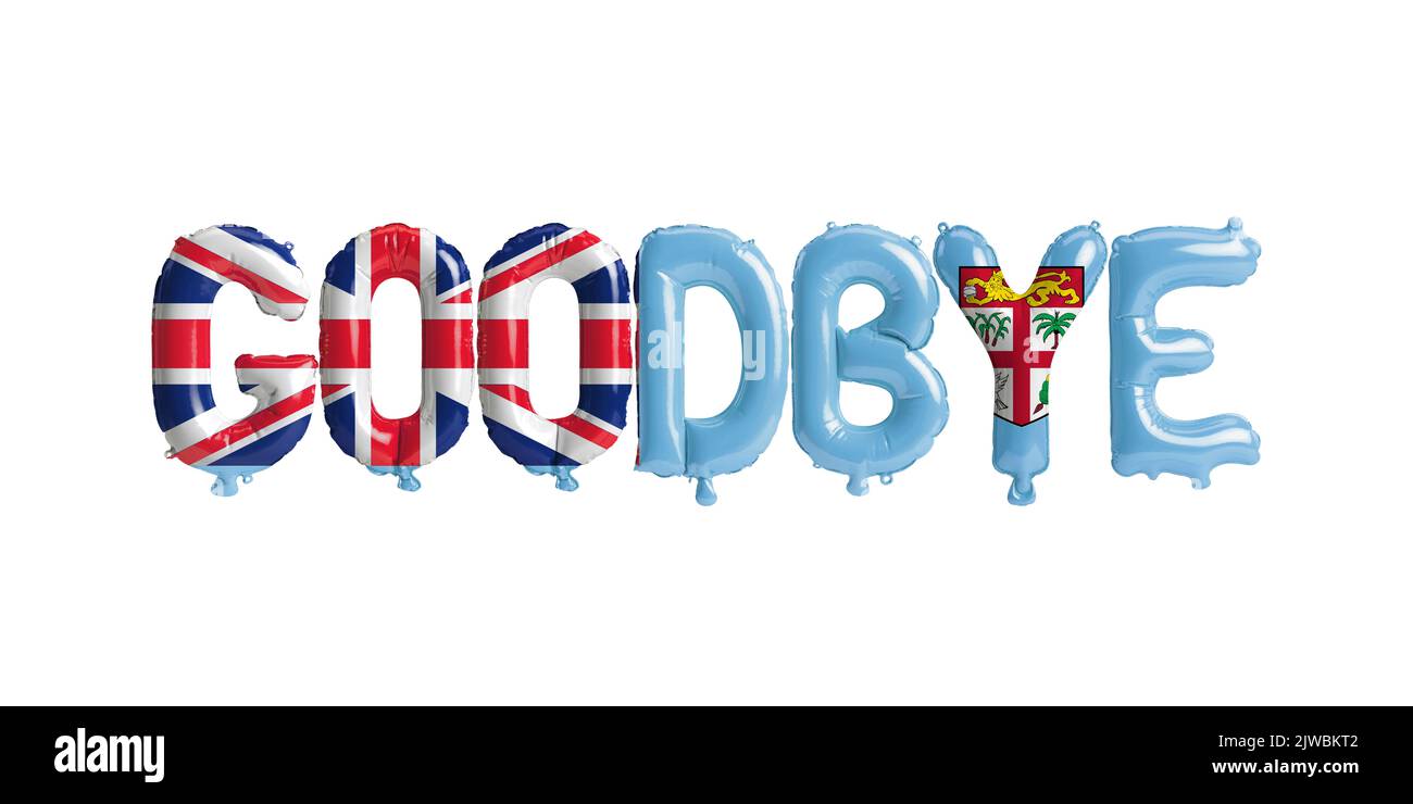 3d illustration of goodbye letter balloon in Fiji flag isolated on ...