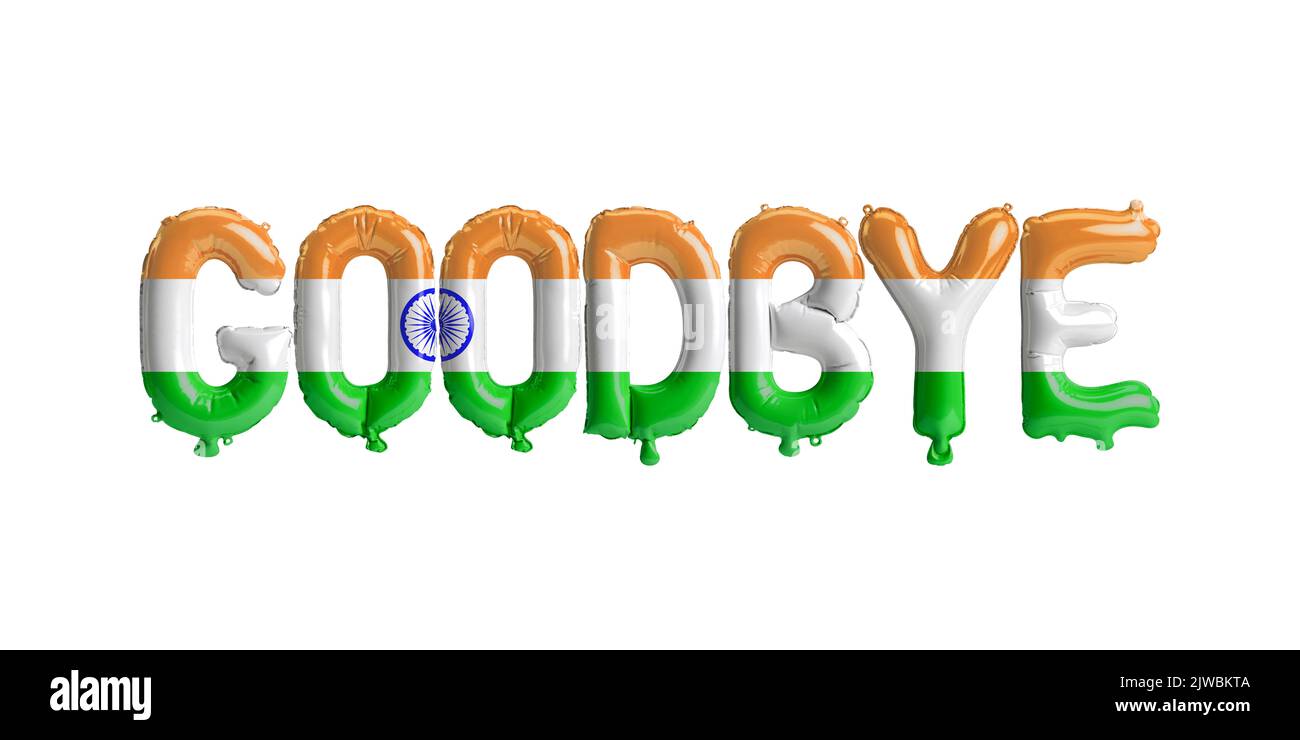 3d illustration of goodbye letter balloon in India flag isolated on ...