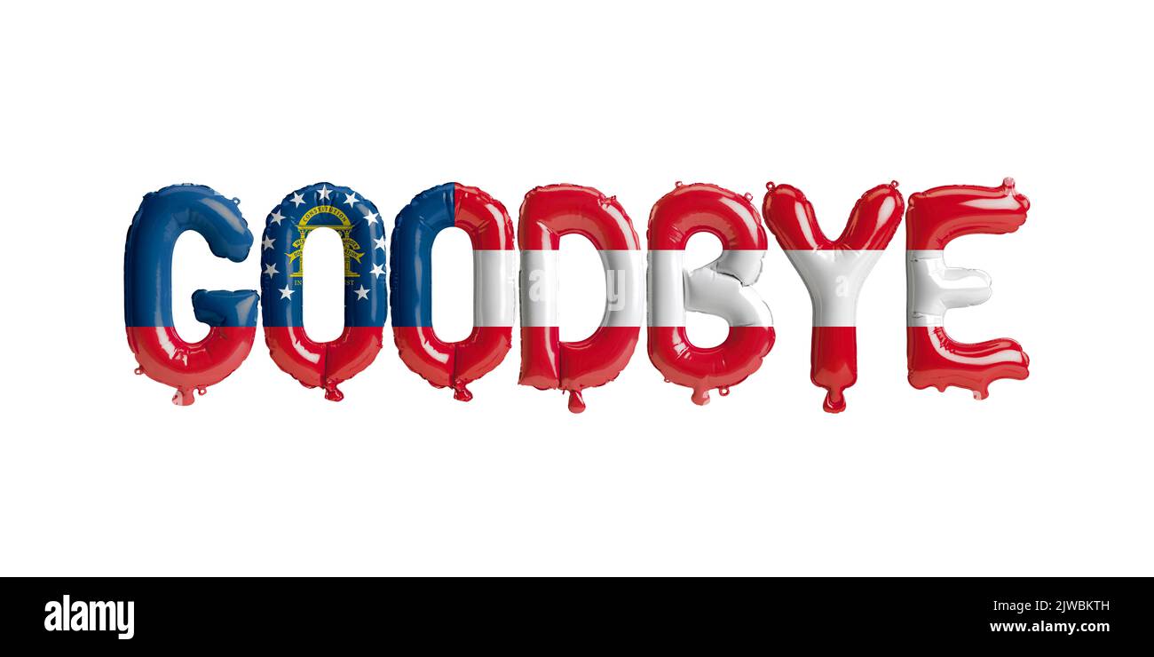 3d illustration of goodbye letter balloon in Georgia flag isolated on ...