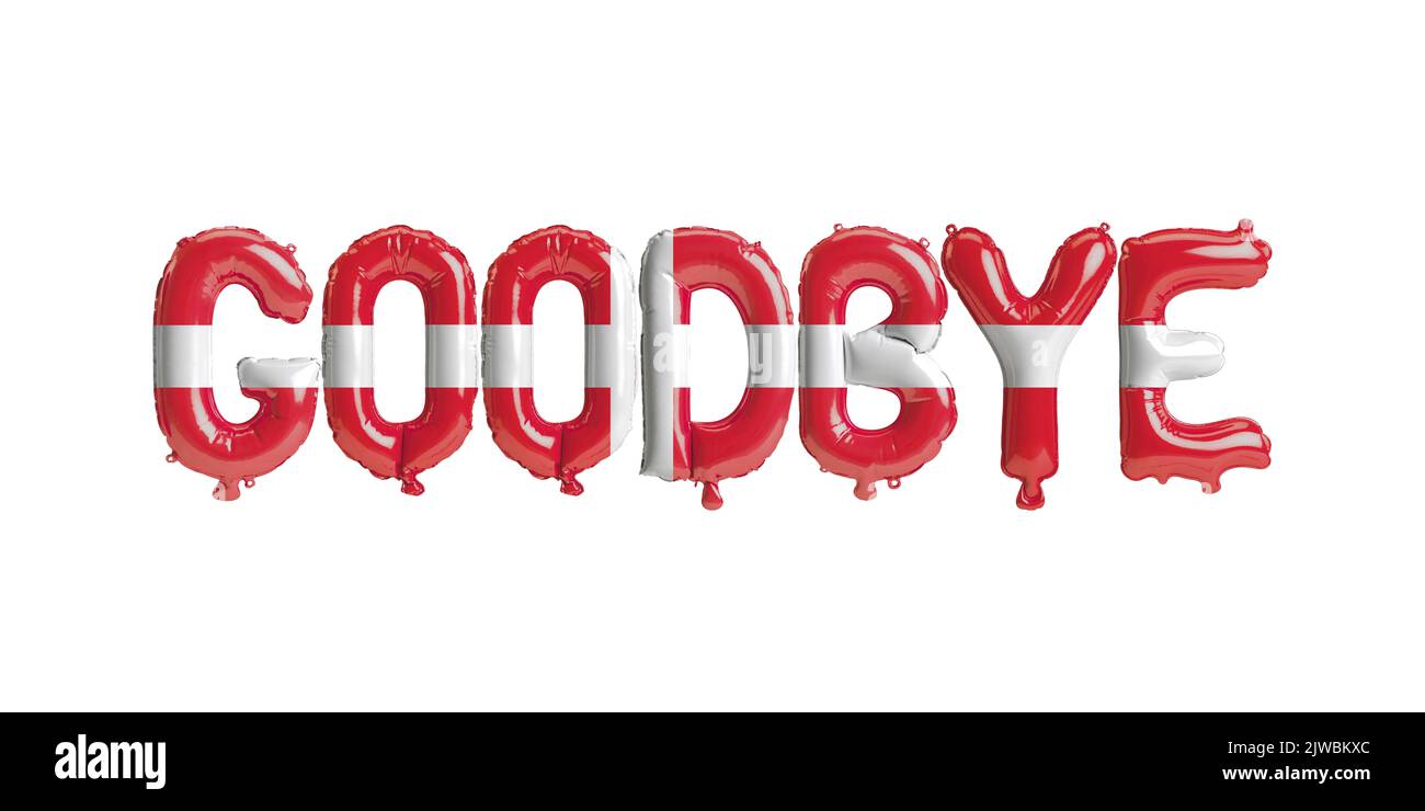 3d illustration of goodbye letter balloon in Denmark flag isolated on ...