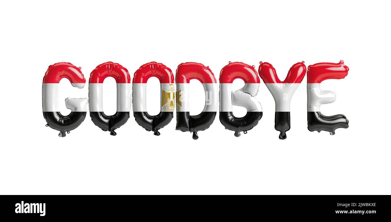 3d illustration of goodbye letter balloon in Egypt flag isolated on ...
